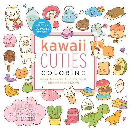 Kawaii Cuties Coloring Kit: Color Adorable Animals, Food, Monsters, and ...